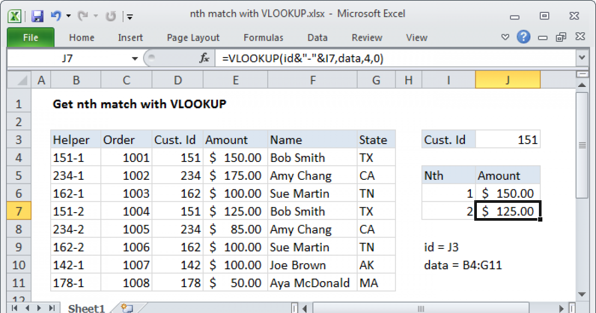 Get Nth Match With VLOOKUP Excel Formula Exceljet
